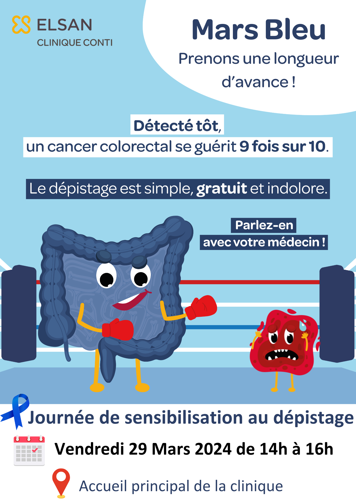 Mars BLEU- Mois de sensibilisation au cancer colorectal | Elsan